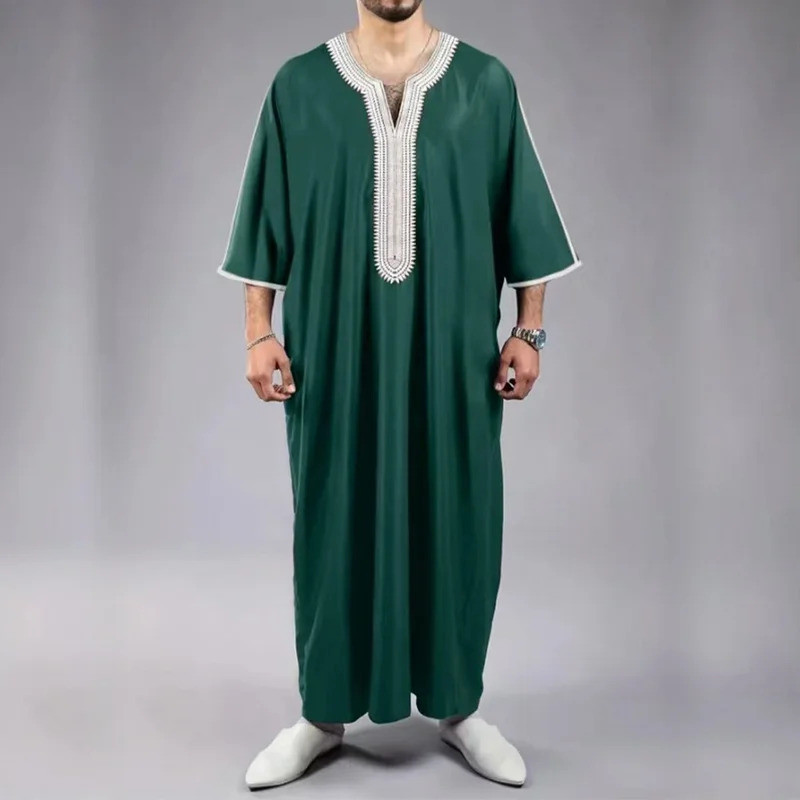 Islamic Loose Abaya Men's Muslim Abaya Short Sleeve Embroidered ...