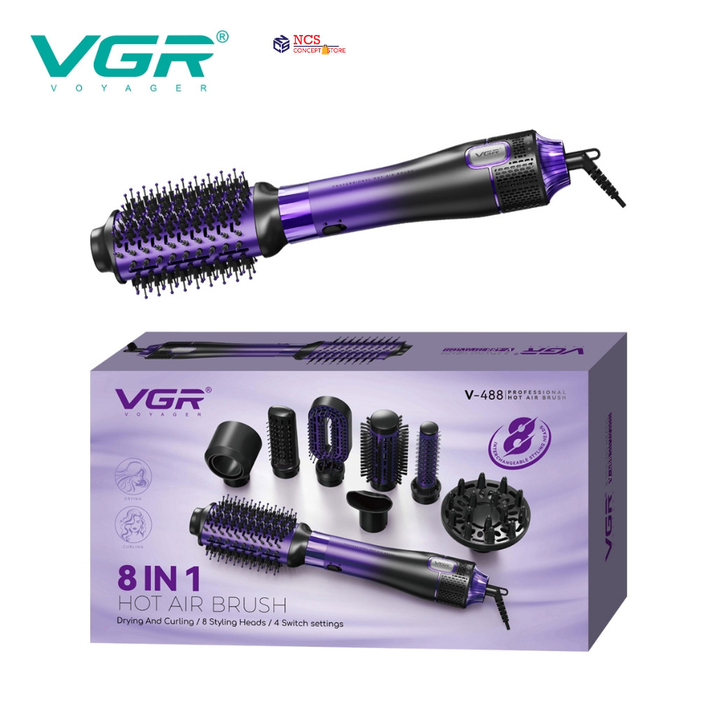 VGR V-484/ V-488 8 in 1 Hot Air Brush Hair Drying Curling Hair Dryer ...