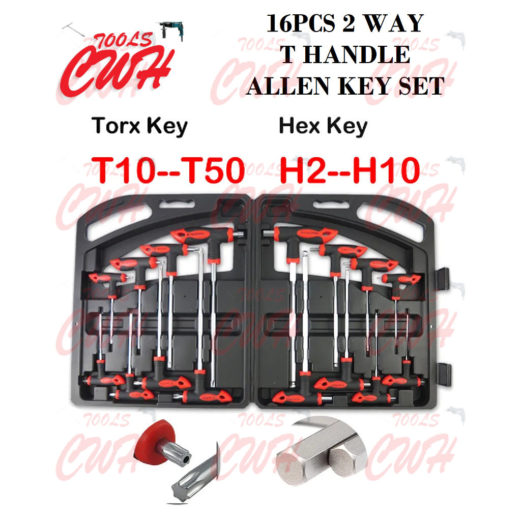 PRC 16PCS 2WAY TWO WAY T HANDLE HEX BALLPOINT TAMPERPROOF TORX STAR ...