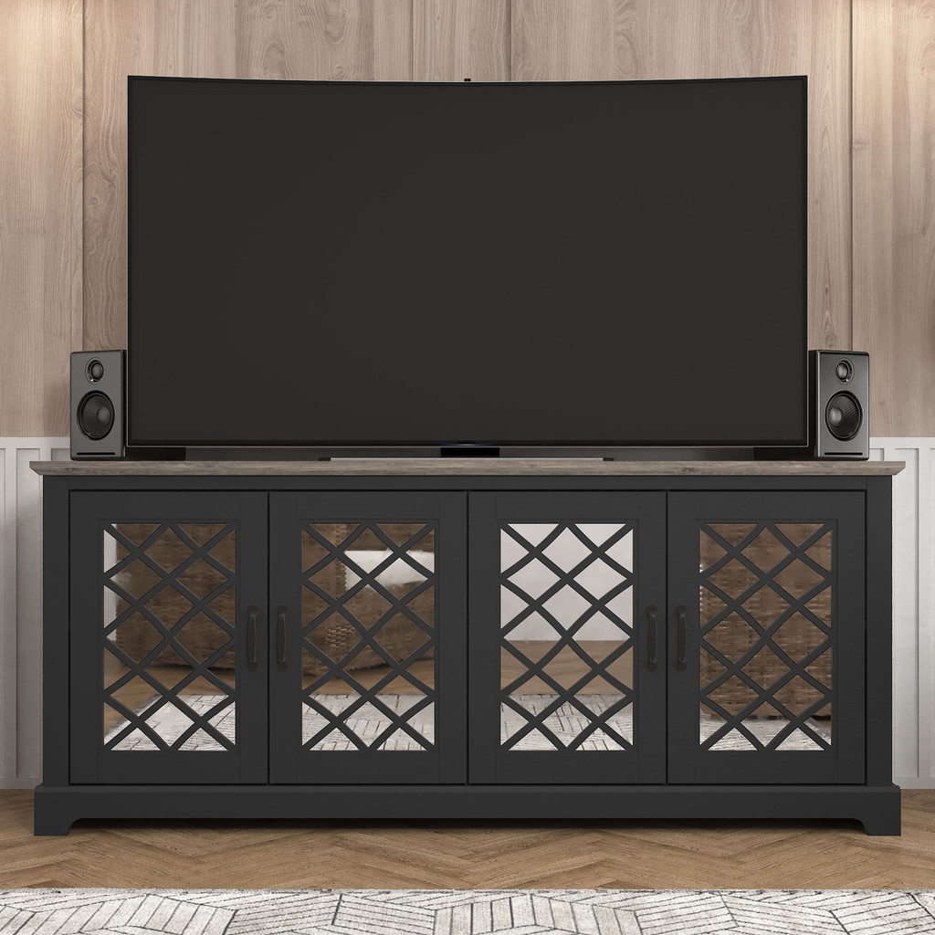 Tomato Home Millicent 4 Door Tv Cabinet Up to 75" Tv | Tv Kabinet | Mirror Door | Export Quality ...