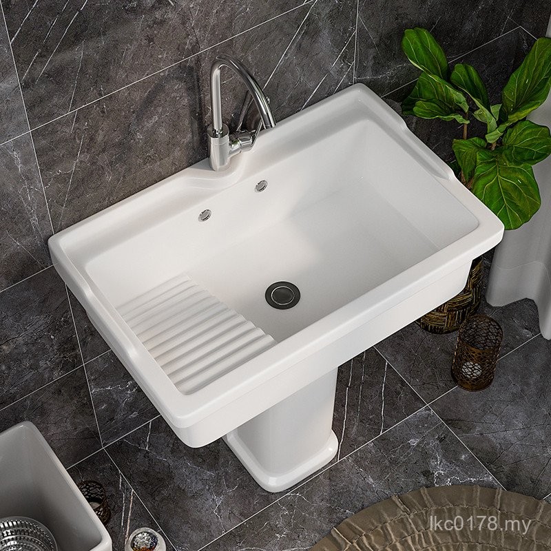 Laundry Sink Column Basin Balcony Bathroom Washbasin Ceramic 9U with ...