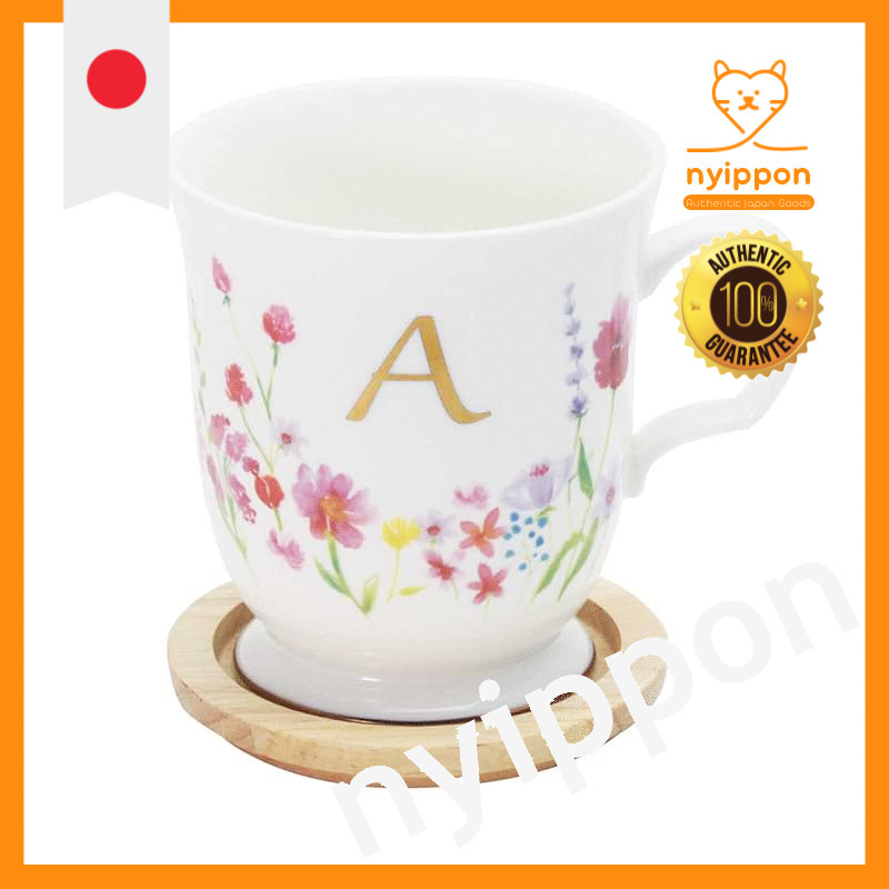 Elegant Floral Design Mug 350ml with Gold Initial "M" and Coaster Lid ...