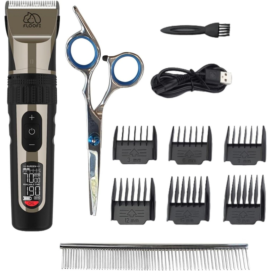 Floofi Trimmer Set For Cats and Dogs (5-Speed Pet Grooming Kit, Quiet ...