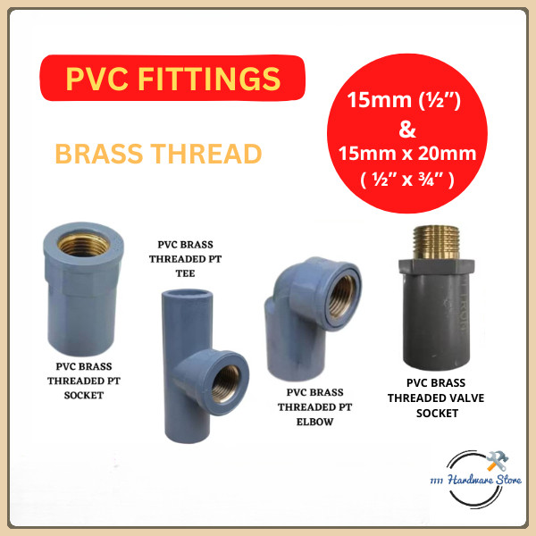 PVC PT P/T Socket,Tee, Elbow PVC Pipe Fitting With Brass Thread Connector 15mm 20mm 1/2" 3/4 ...