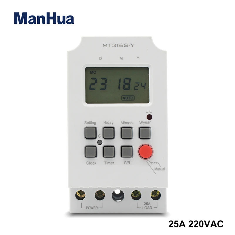 ManHua MT316S-Y 220VAC 25A Din Rail Programmable Timer with LCD Daily/Monthly Timer/Yearly ...