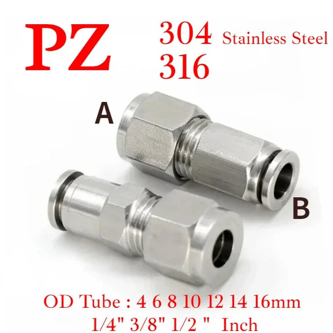 304 316 Stainless Steel Tube Compression Union to Push-to-Connect ...