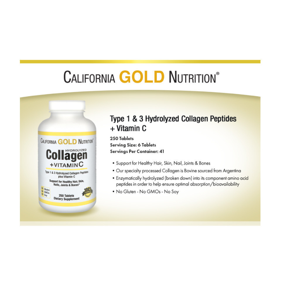 California Gold Hydrolyzed Collagen Peptides + Vitamin C Type 1 & 3 ...