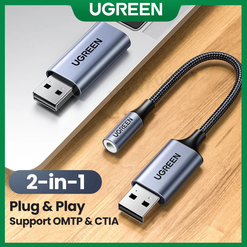 UGREEN Sound Card 2-in-1 USB Audio Interface External USB to 3.5mm ...