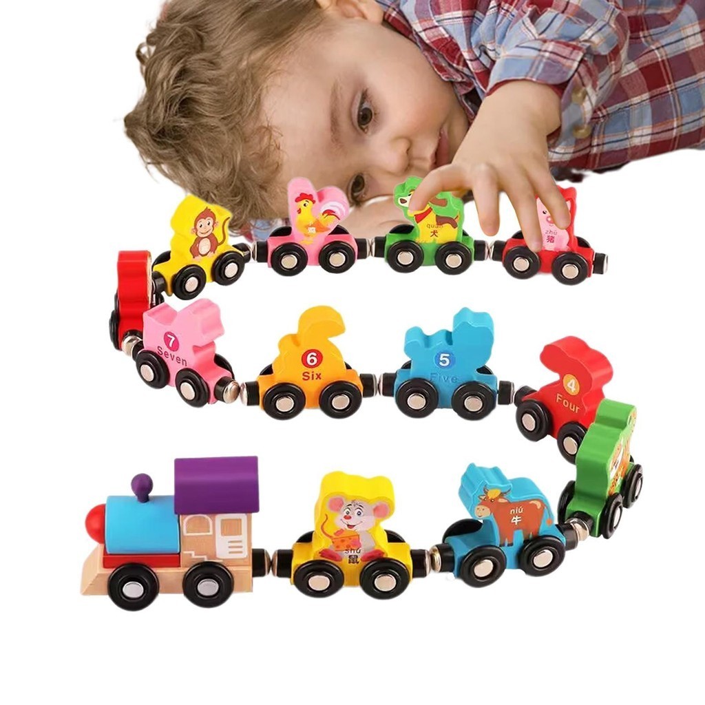 Wooden Magnetic Train Learning Toy Animal Trains Animal Toy Train Set ...