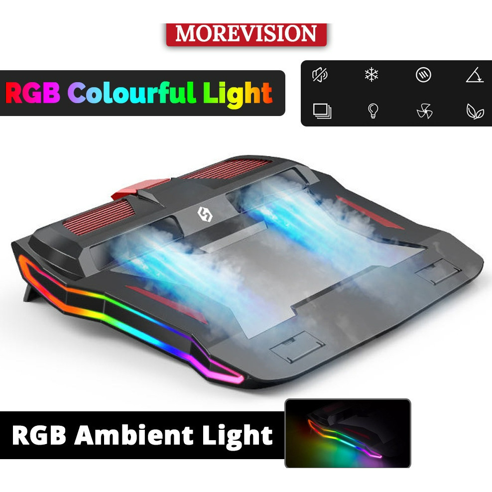 RGB Gaming Laptop Cooler Pad Two Powerful Fans Speed USB Adjustable ...