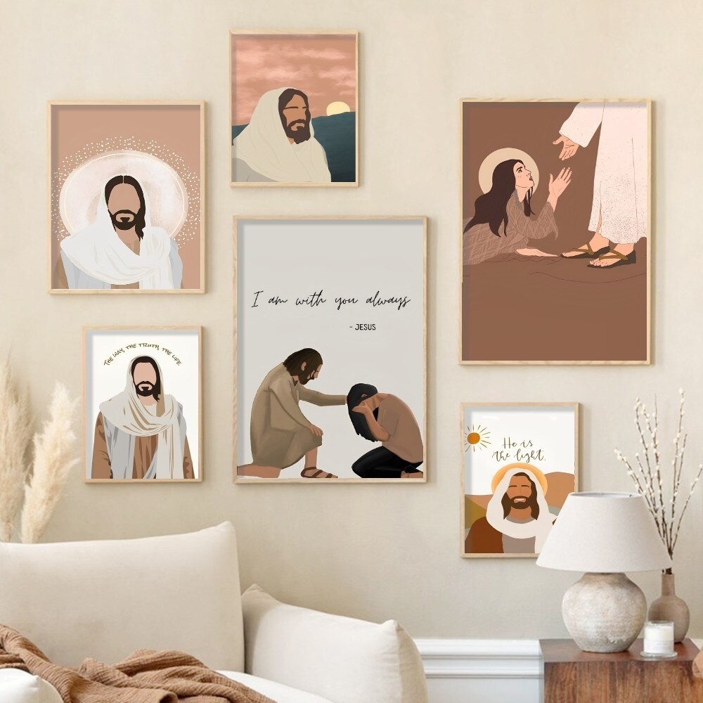 Poster Retro Yesus Kristus Cetakan, Seni Dinding Tanpa Bingkai untuk ...