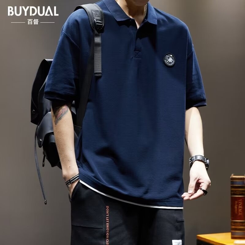 M-8XL Fashion Simple Polo Shirt Men Plus Size T Shirt Simple Loose Causal Short Sleeve Oversize ...