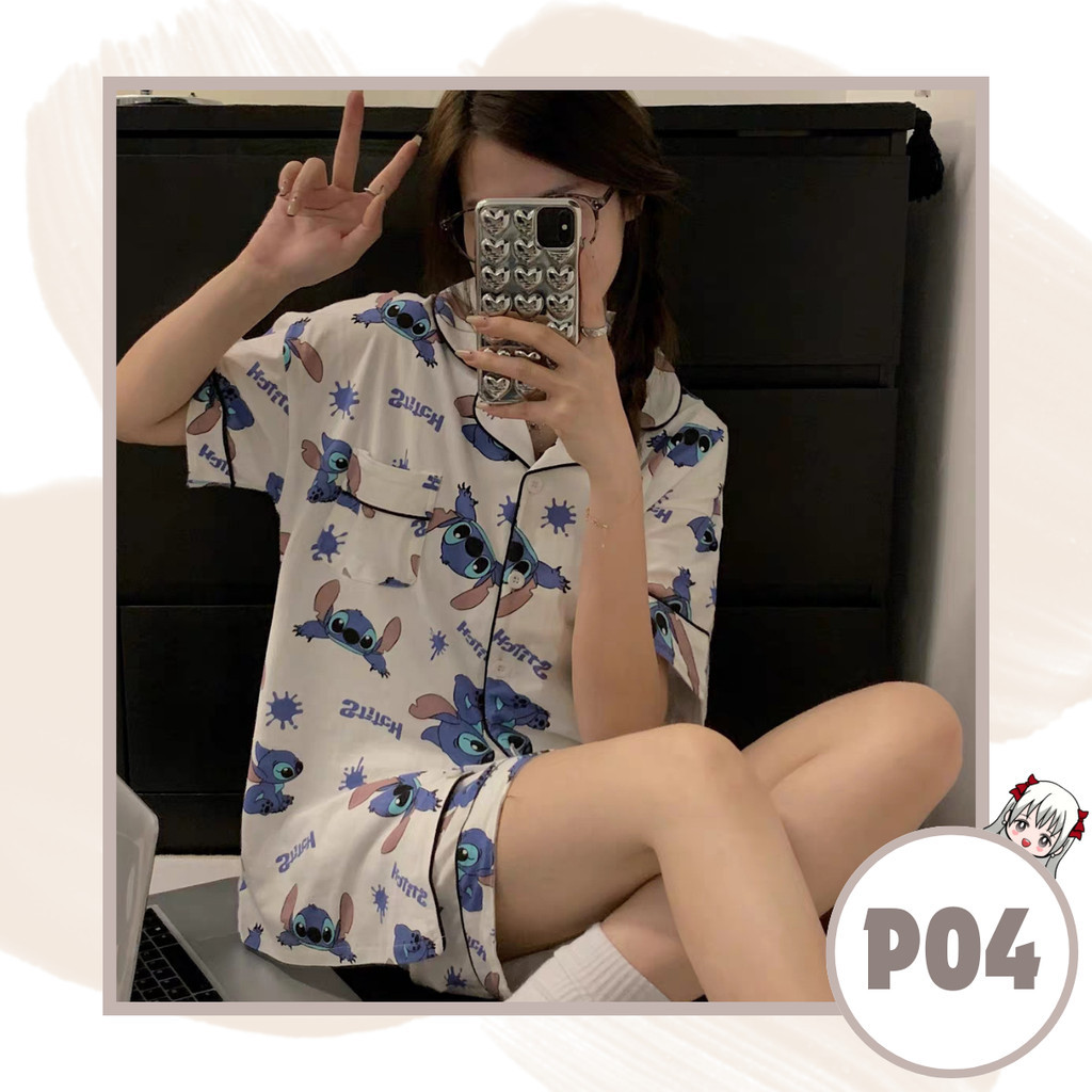 Ready Stock [P04] Stitch Cartoon Short Sleeve Pajamas set 史迪奇 卡通睡衣套装 | Shopee Malaysia