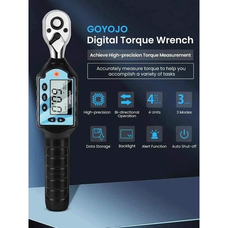 1/2 3/8 1/4 Digital Preset Torque Wrench Bidirectional Ratchet Head Professional Adjustable ...