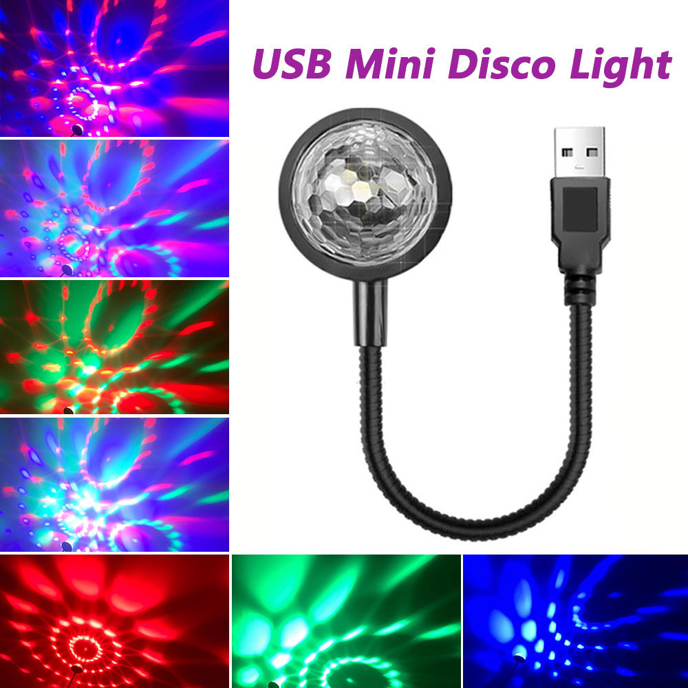 DJ Lighting Sound Party Auto USB Mini Disco Ball Lights RGB Multi Color Car Atmosphere Room ...