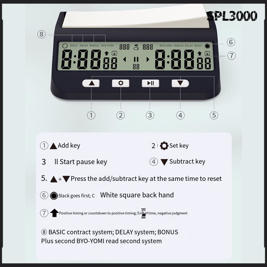 Black Compact Timer Chess Clock Positive Timing System Auxiliary