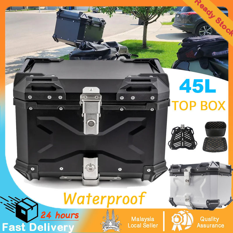 【PREMIUM】Aluminium Top Box X Design 45L Motorcycle Waterproof Storage ...