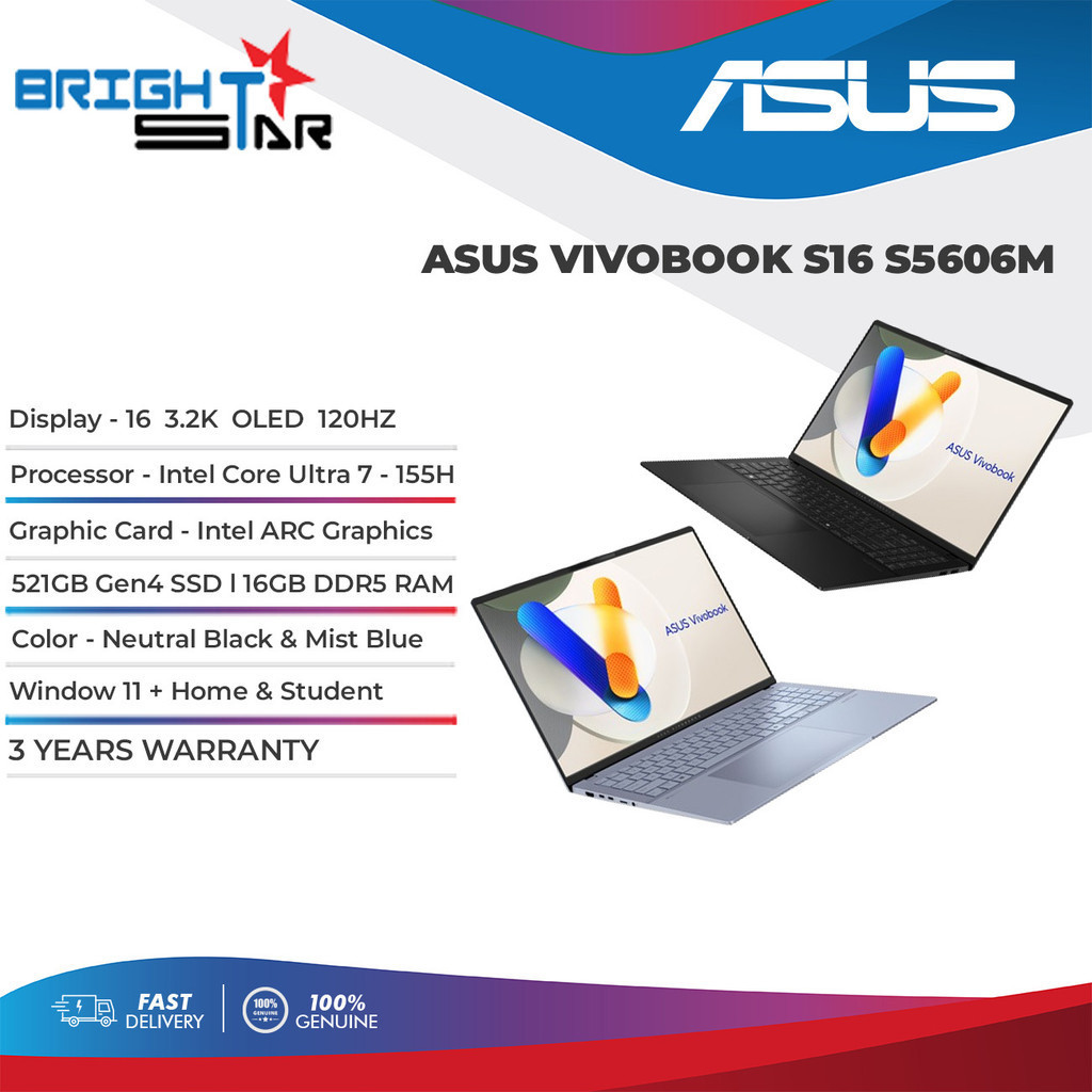 ASUS Vivobook S16 S5606M (AMX276WS/AMX278WS) U7-155H/16GB DDR5 /512GB ...