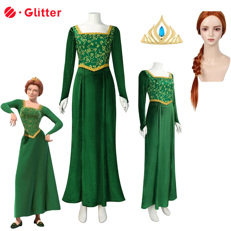 Shrek Fiona Princess Cosplay Costume for Adult Women Fiona Green Maxi ...