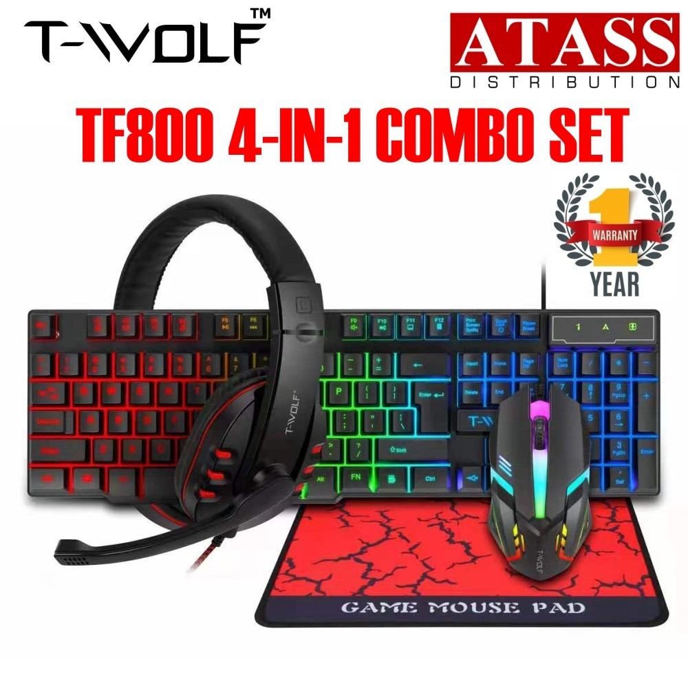 T-WOLF TF800 4-IN-1 GAMING KEYBOARD MOUSE HEADSET MOUSEPAD GAMING SET TF200 TF230 | Shopee Malaysia