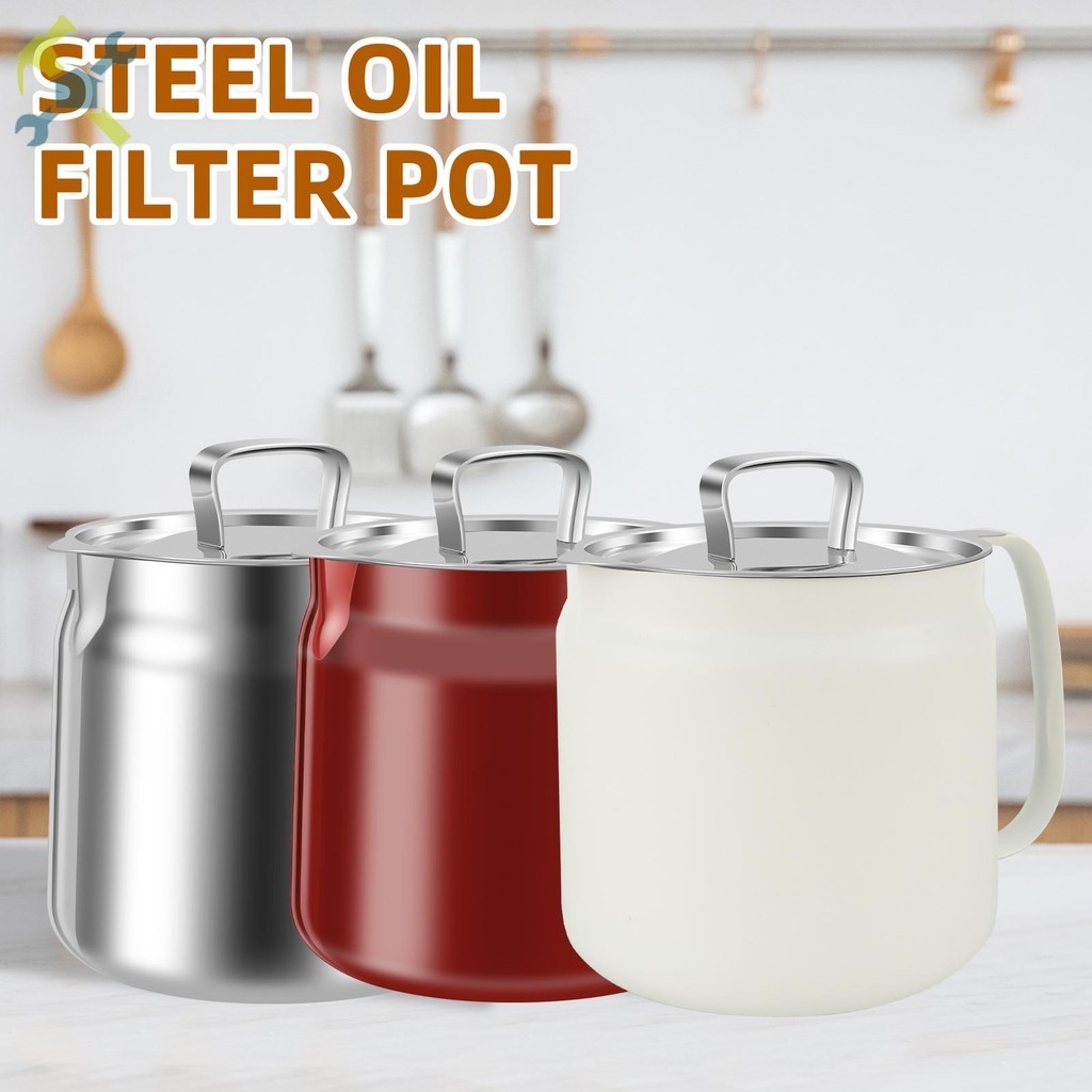 Oil Filter Pot with Fine Mesh Strainer Stainless Steel Oil Strainer Pot ...