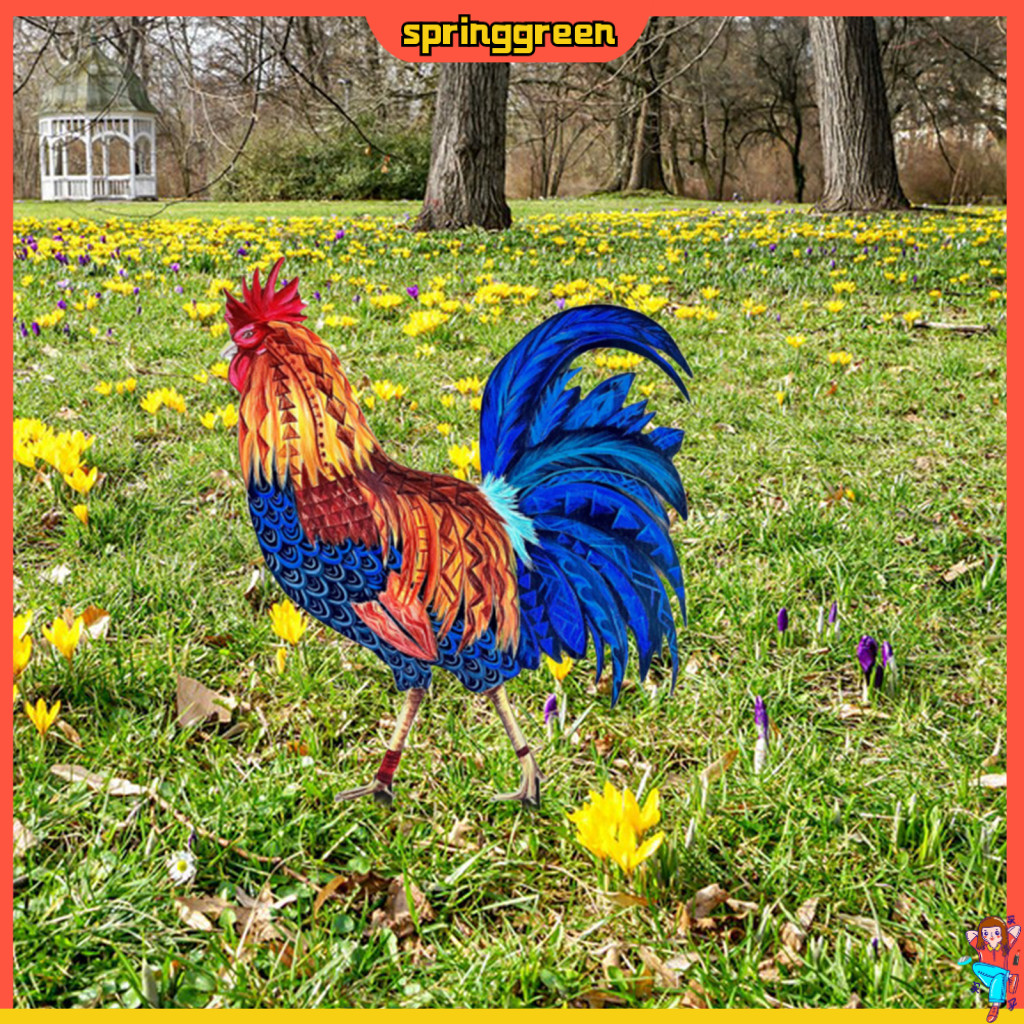SPRINGGREEN| Metal Garden Stake Metal Rooster Decor Realistic Metal ...
