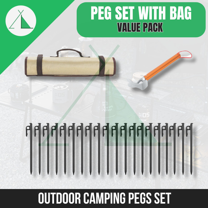 Outdoor Camping Peg Bag Nail Set Khemah Camp peg set bag hammer tukul ...