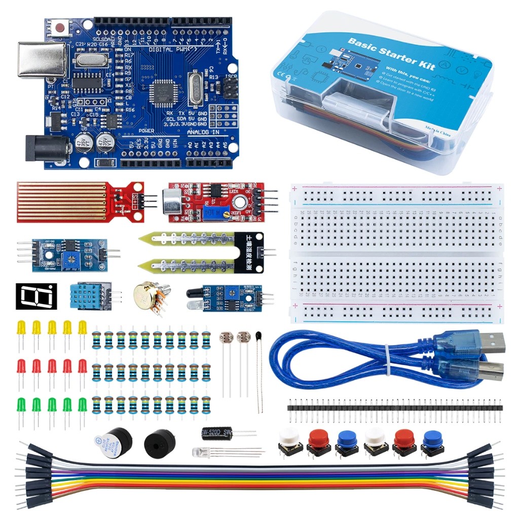 Basic Starter Kit for Arduino Uno R3 with Tutorial Code Breadboard Jumper Wire Led Diodes ...