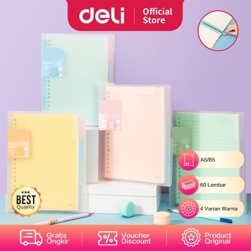 Deli Binder QHA560 Binder A5 60 Pages Pastel Color Binder Campus ...