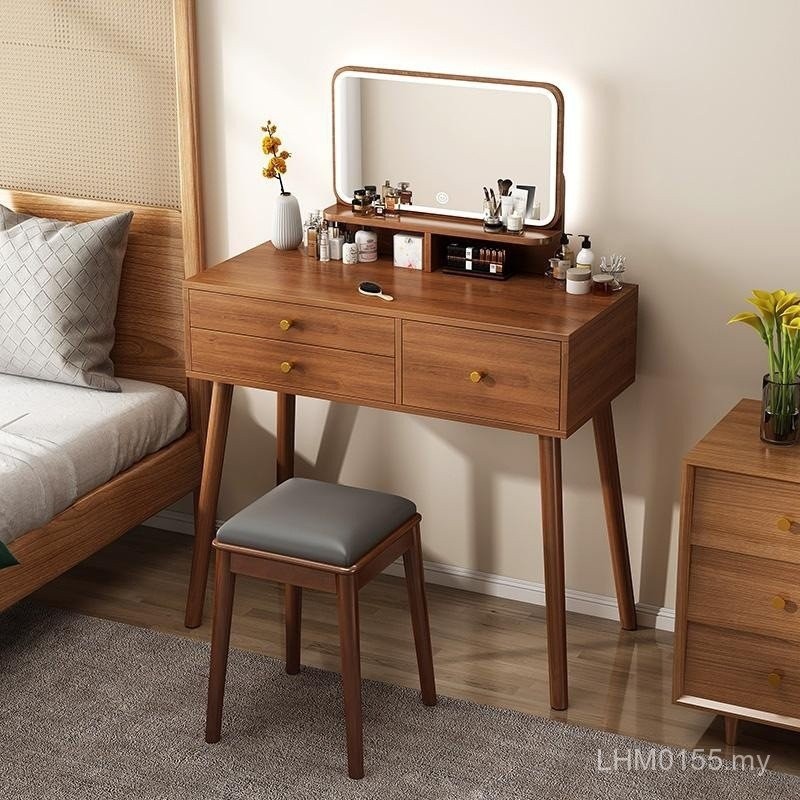 Small Apartment Light Luxury Bedroom New Chinese Walnut Dressing Table ...