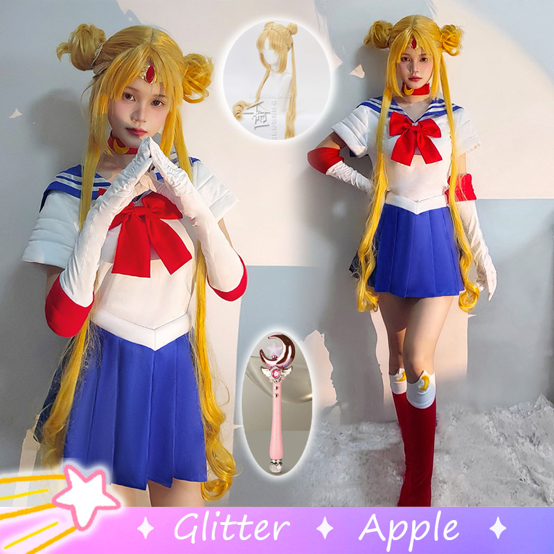 Tsukino Usagi Sexy Blue White Dress Anime Sailor Moon Cosplay Costumes ...