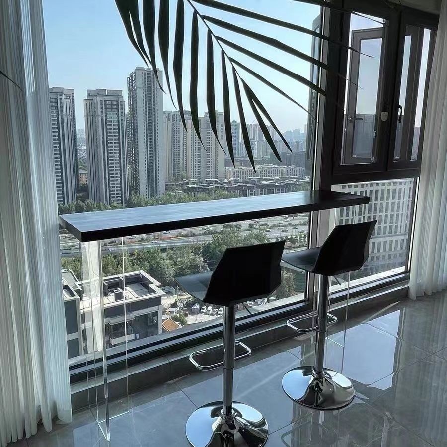 island table Black Solid Wood Acrylic Bar Table Leisure High Narrow ...