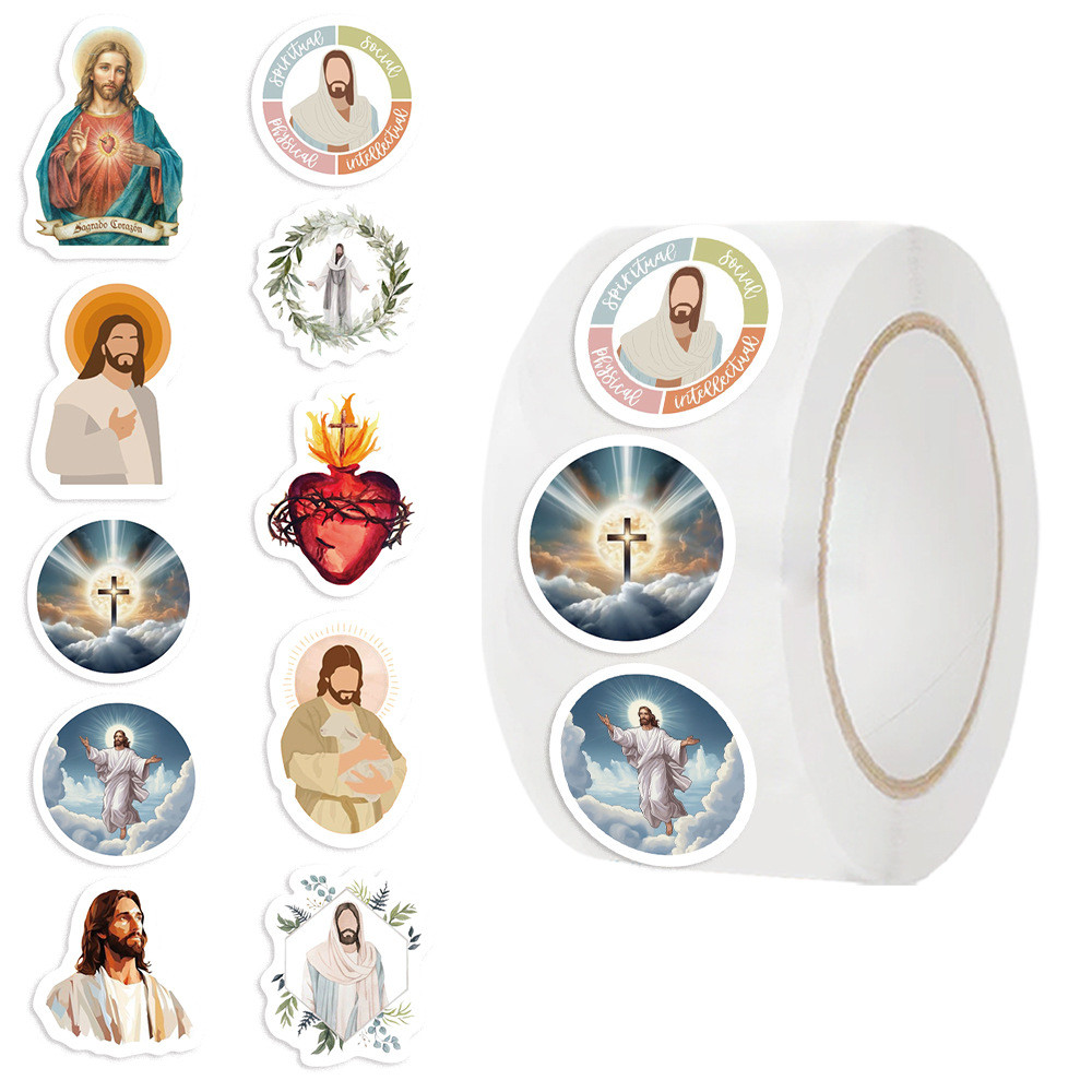 500 pcs 10 images Jesus Christ Stickers Roll/Stickers Tape (2) | Shopee ...