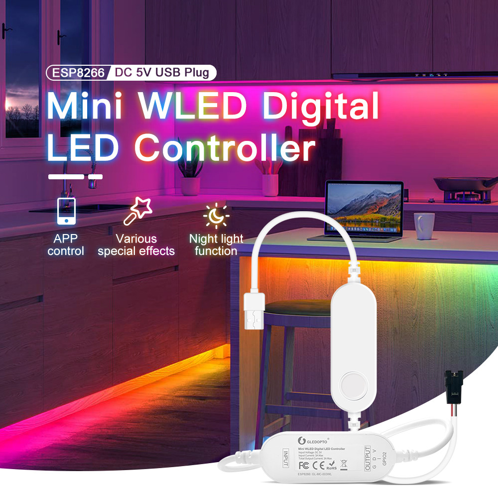 GLEDOPTO WLED ESP8266 Mini LED Controller DC 5V USB RGB IC Digital Dynamic Lights For WS2811 ...