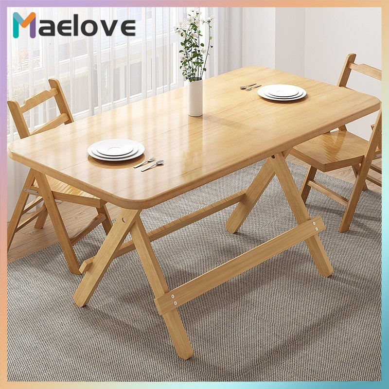 Solid Wood Dining Table Household Simple Foldable Table Rectangular ...