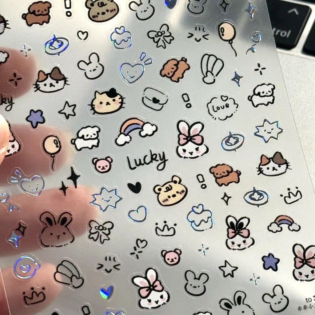 56Pcs/sheet Cute cartoon animal cat PVC Decorative Stickers | Shopee ...