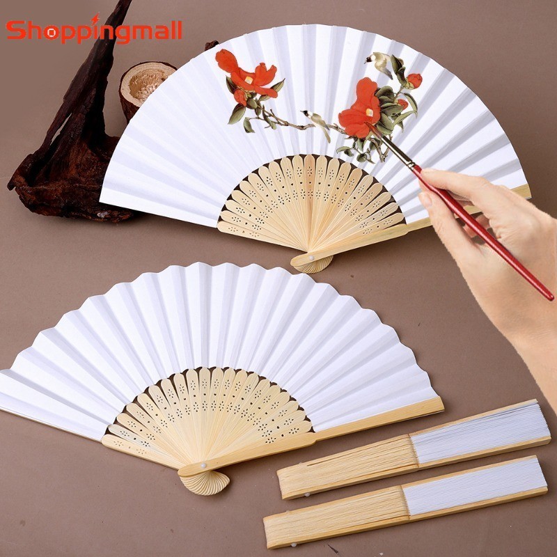 Chinese Blank White DIY Painting Hand Fans - Bamboo Foldable Paper Fan ...