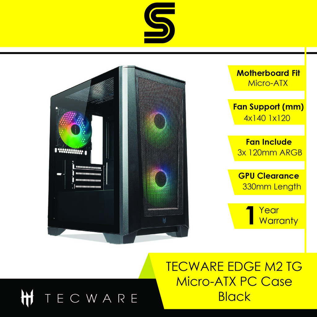 TECWARE EDGE M2 TG ARGB Micro-ATX PC Case (Black) | Shopee Malaysia