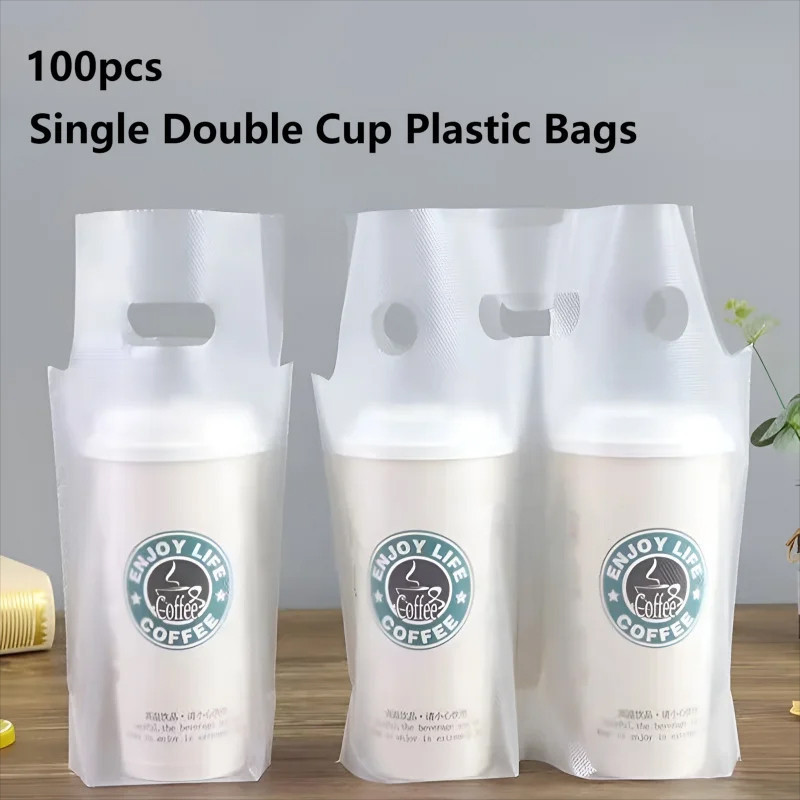 100PCS Portable Disposable Drink Takeaway Bag Coffee Drink Milk Tea ...
