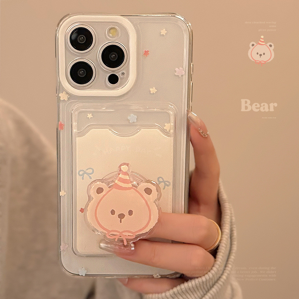 Transparent cute cuddly bear holder card with fall-proof phone case tpu ...