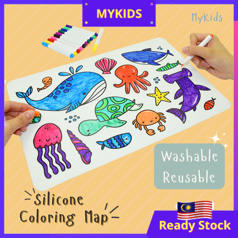 Washable Silicone Mat with Washable Makers Kids Drawing Playmat ...