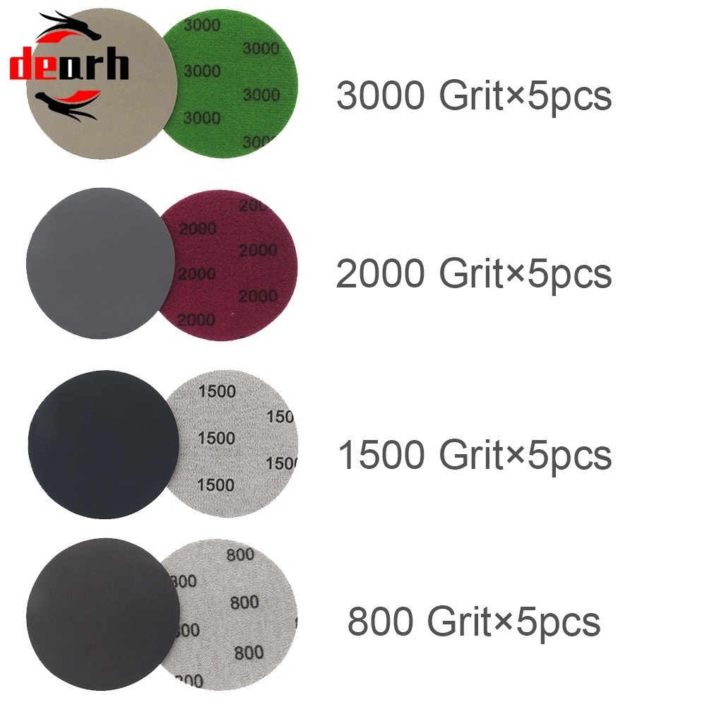 {DRHT} 20pcs 3 inch Hook&Loop Wet/Dry Sanding Discs 800 1500 2000 3000 ...