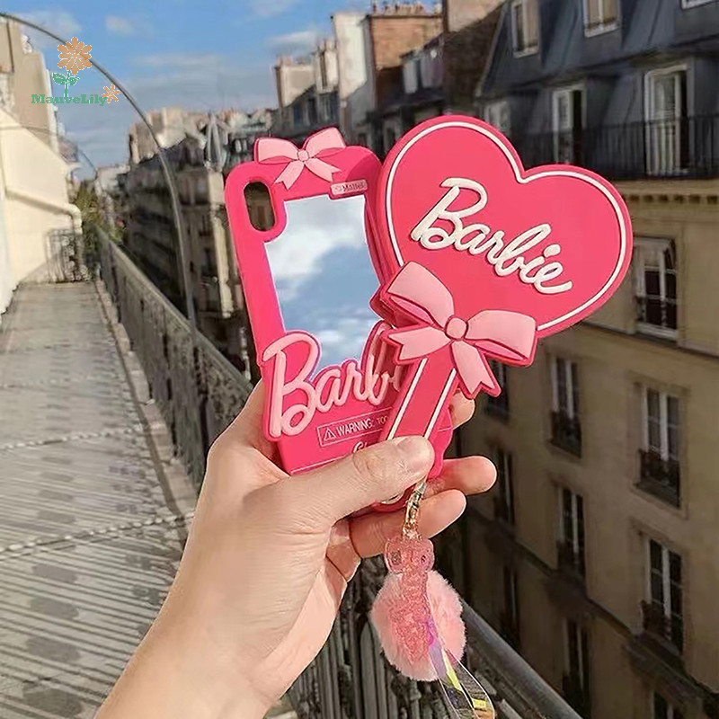 LILY Barbie Handheld Mirror Barbie Series Cute Pink Heart-shaped ...