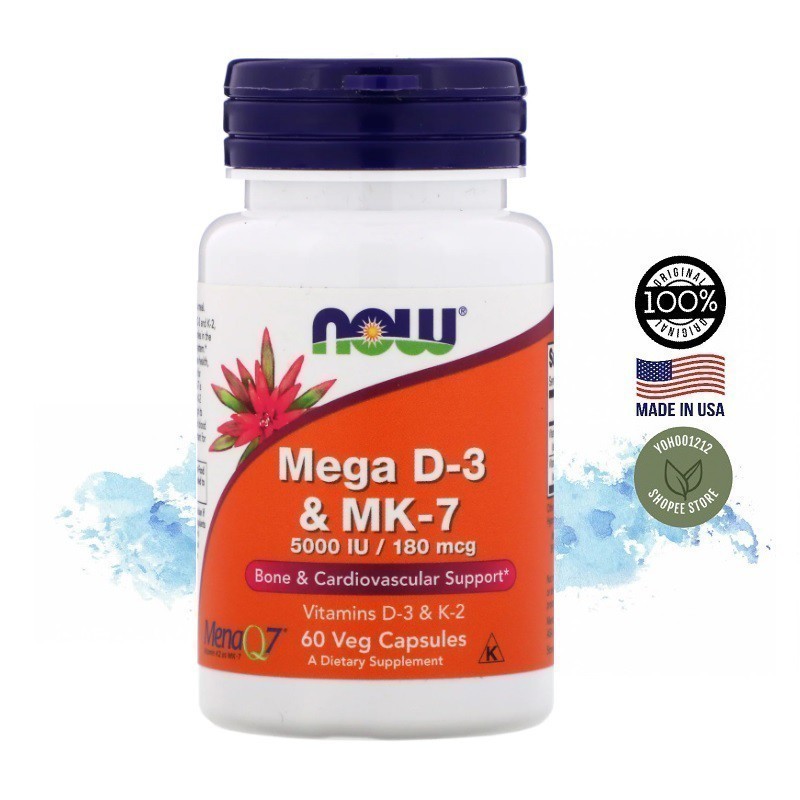 NOW Foods, Mega D-3 & MK-7, 5,000 IU / 180 mcg, 60 Capsules / 120 ...