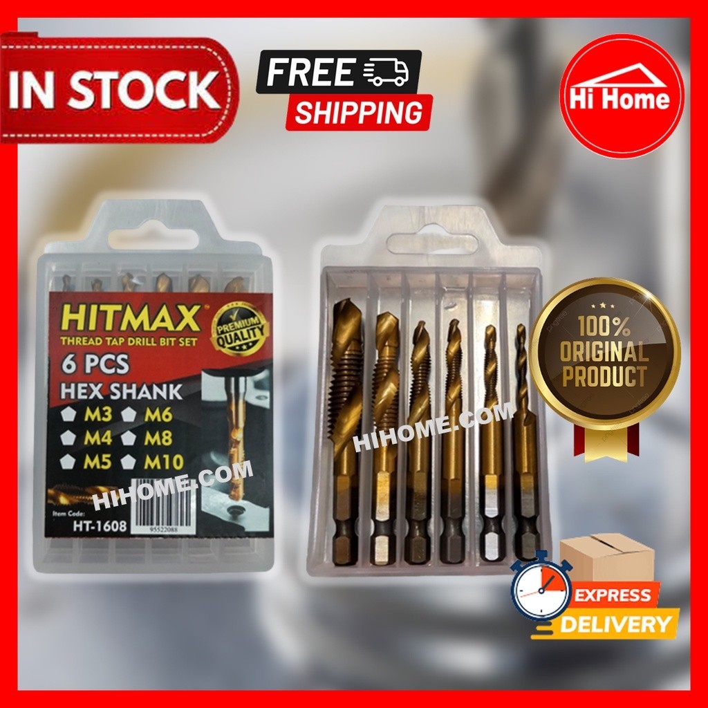 HITMAX Metric Thread M3-M10 Titanium Coated HSS Drill & Tap Bits 1/4 ...
