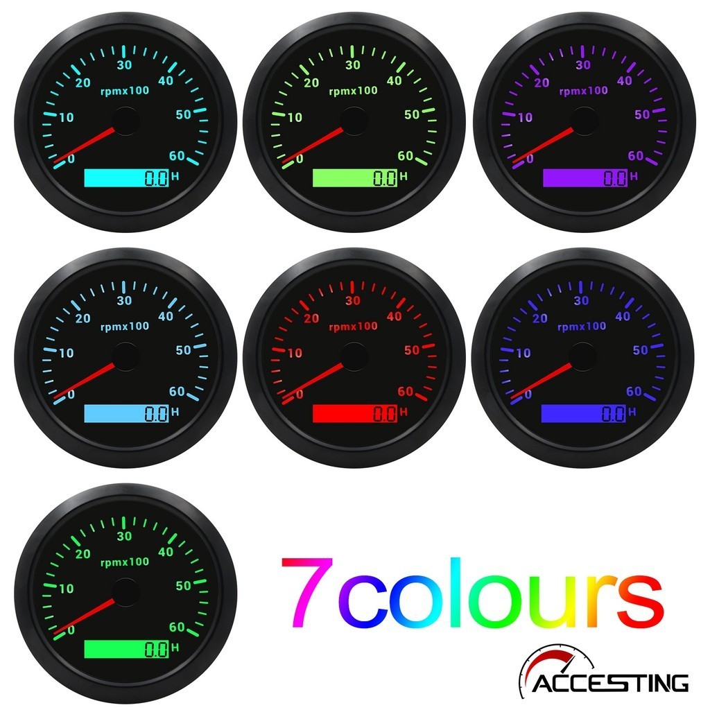 85mm Tachometer Hour Meter 6000 RPM Waterproof RPM Gauge with Bright ...
