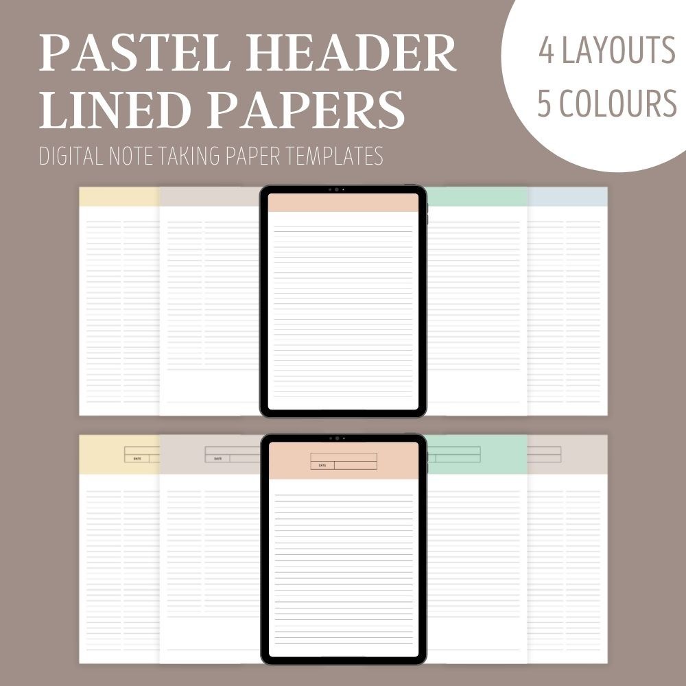 Pastel Header Lined Digital Note Printable Paper Template | 2 Types 4 ...