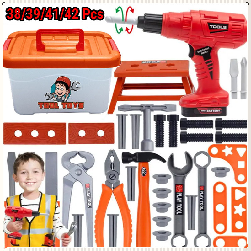 42PCS Tool Toy Set Kids Power Drill Hammer Hardware Engineer Kit with ...