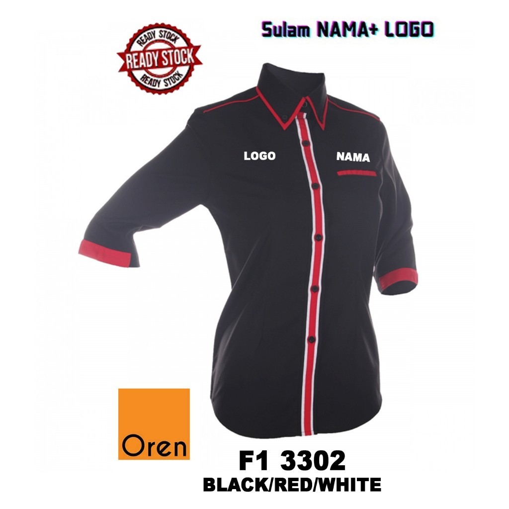 BAJU KORPORATE PEREMPUAN HITAM LENGAN TIGA SUKU F1 3302 JENAMA OREN ...