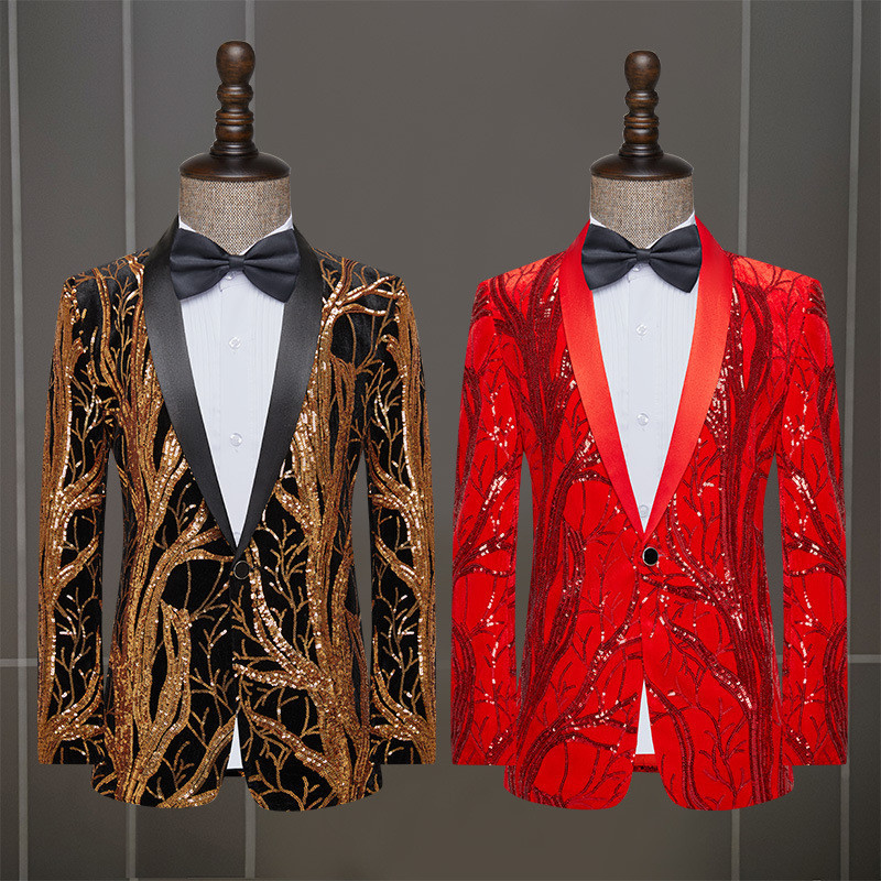 Performance attire men's sequin suit singer stage performance slim fit ...